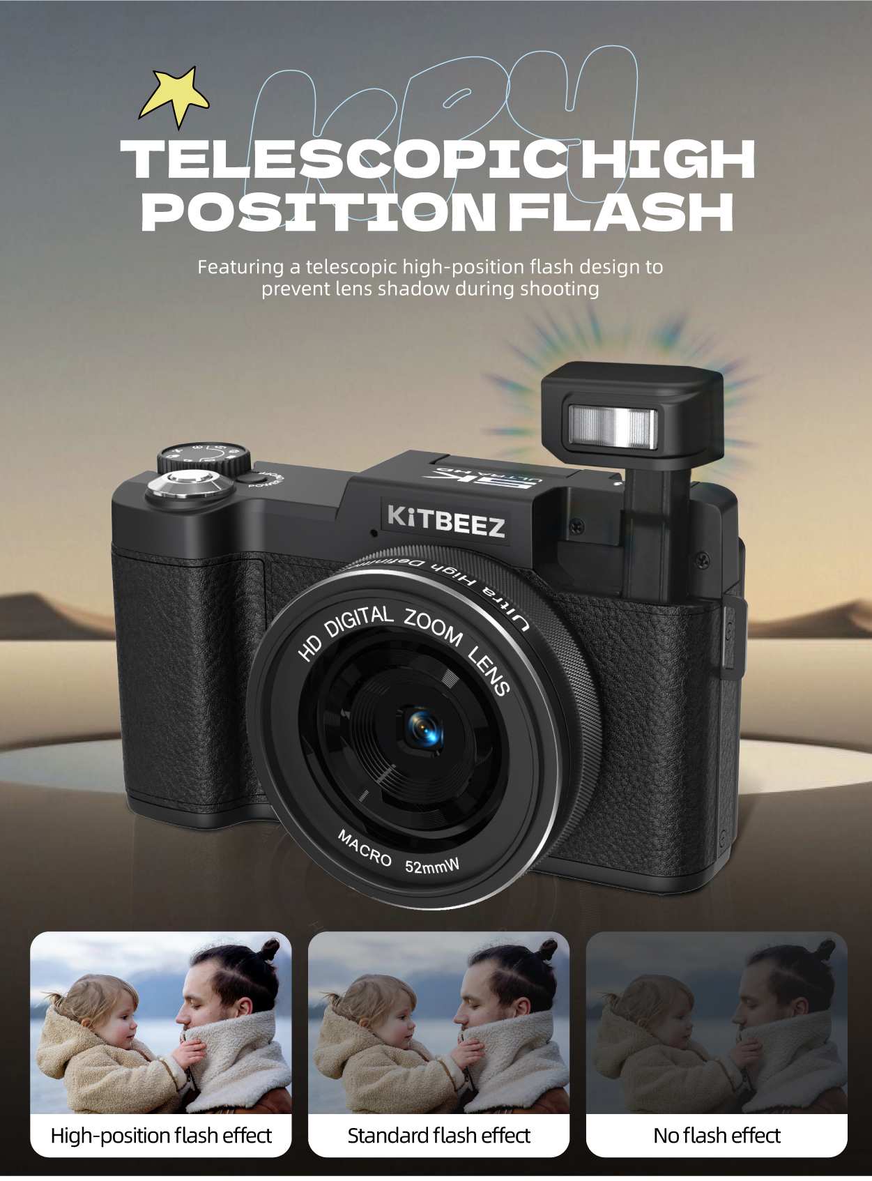 KiTBEEZ💡 75MP WiFi Digital Camera 180° Flip Screen 18X Zoom Selfile ...