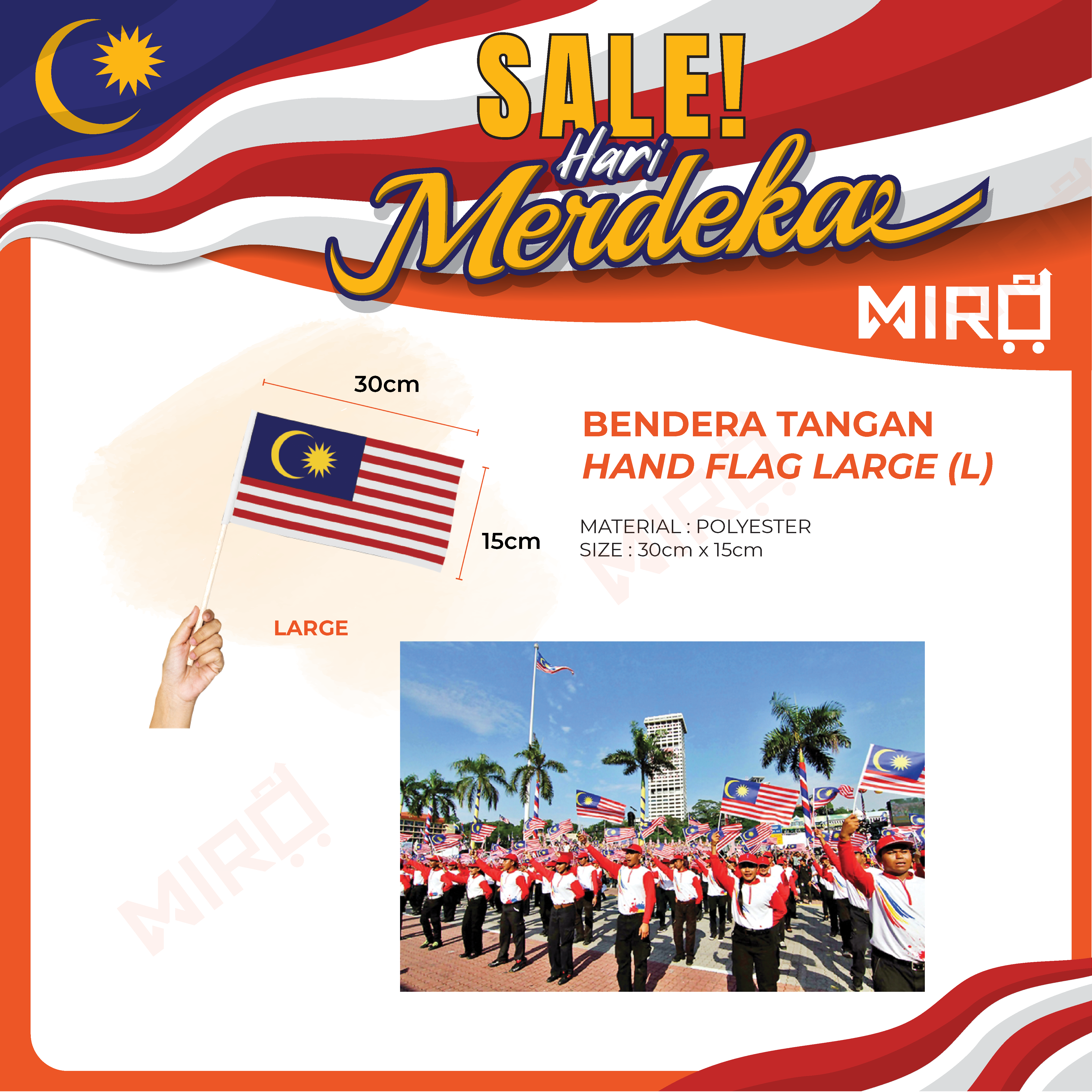 (WHOLESALE) 2000pcs Bendera Tangan Hand Flag Malaysia 6 12 Merdeka Hari ...