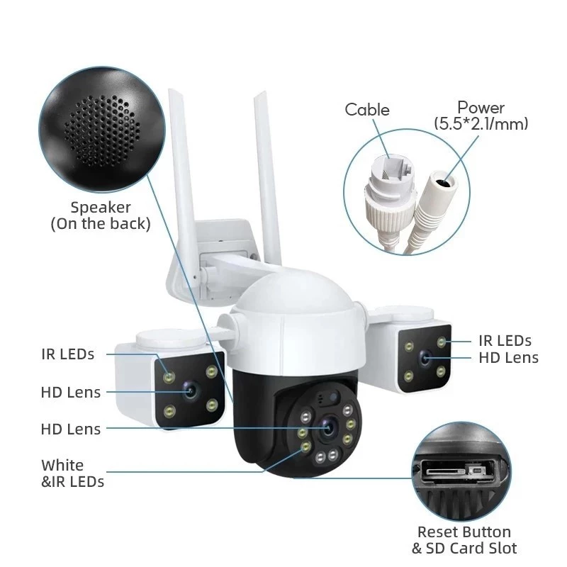 12MP 6K 3 Lens 3 Screen Camera CCTV Night Vision Outdoor Waterproof PTZ ...