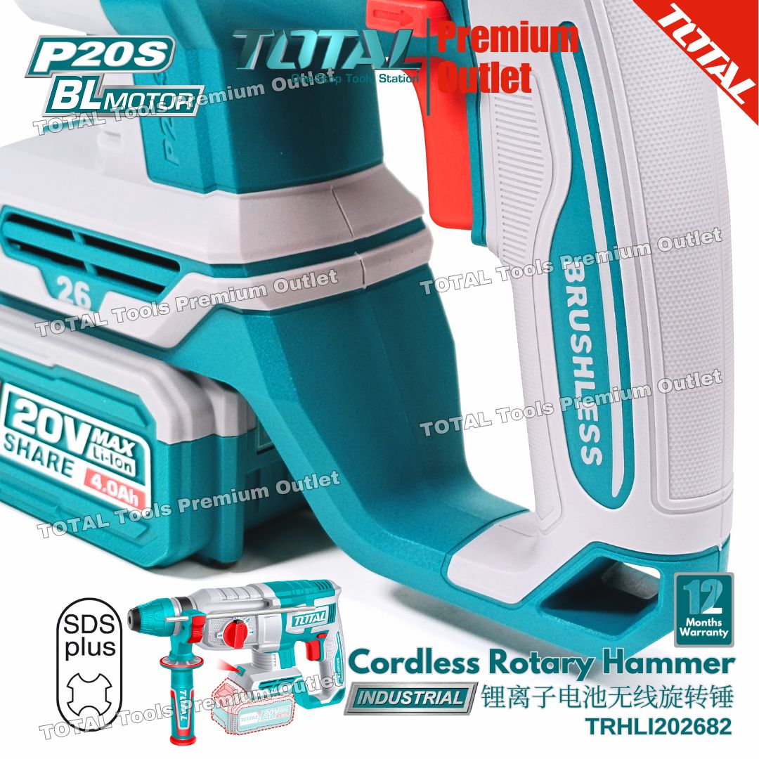 TOTAL Tools 20V Cordless Rotary Hammer (Brushless motor) 4 mode ...