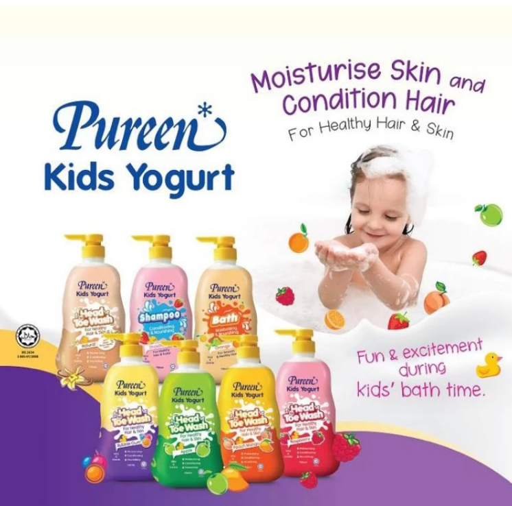 Pureen Kids Yogurt Head To Toe Wash 750ml/ Refill 600ml ( Apple/ Bubble ...