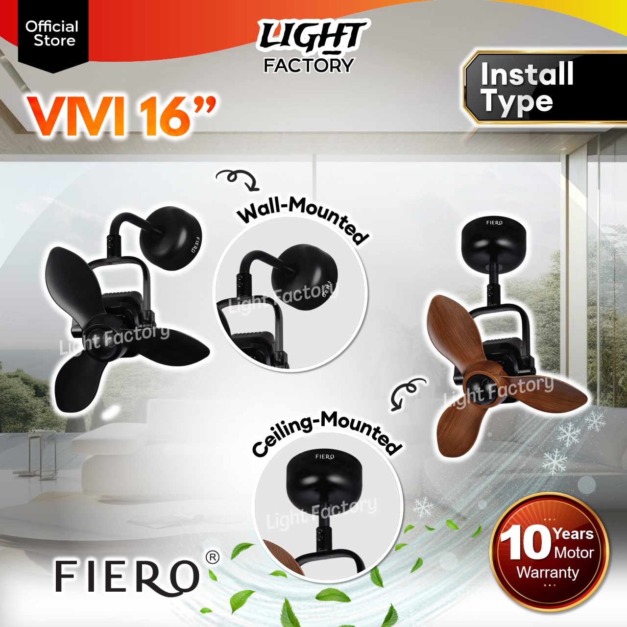 🔥NEW MODEL🔥FIERO VIVI 16" Designer Wall Fan 12 Speeds with Remote Control Ceiling+Wall Mounted ...