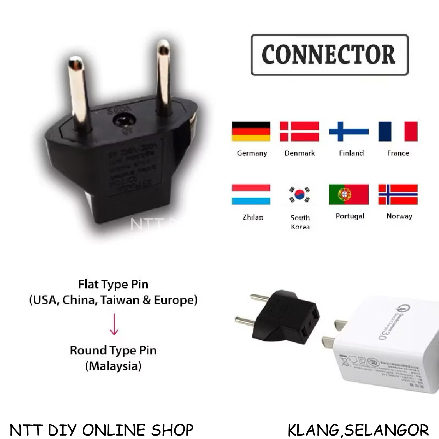 NTT DIY China 2 pin plug adapter Plug Socket China To Malaysia EU ...