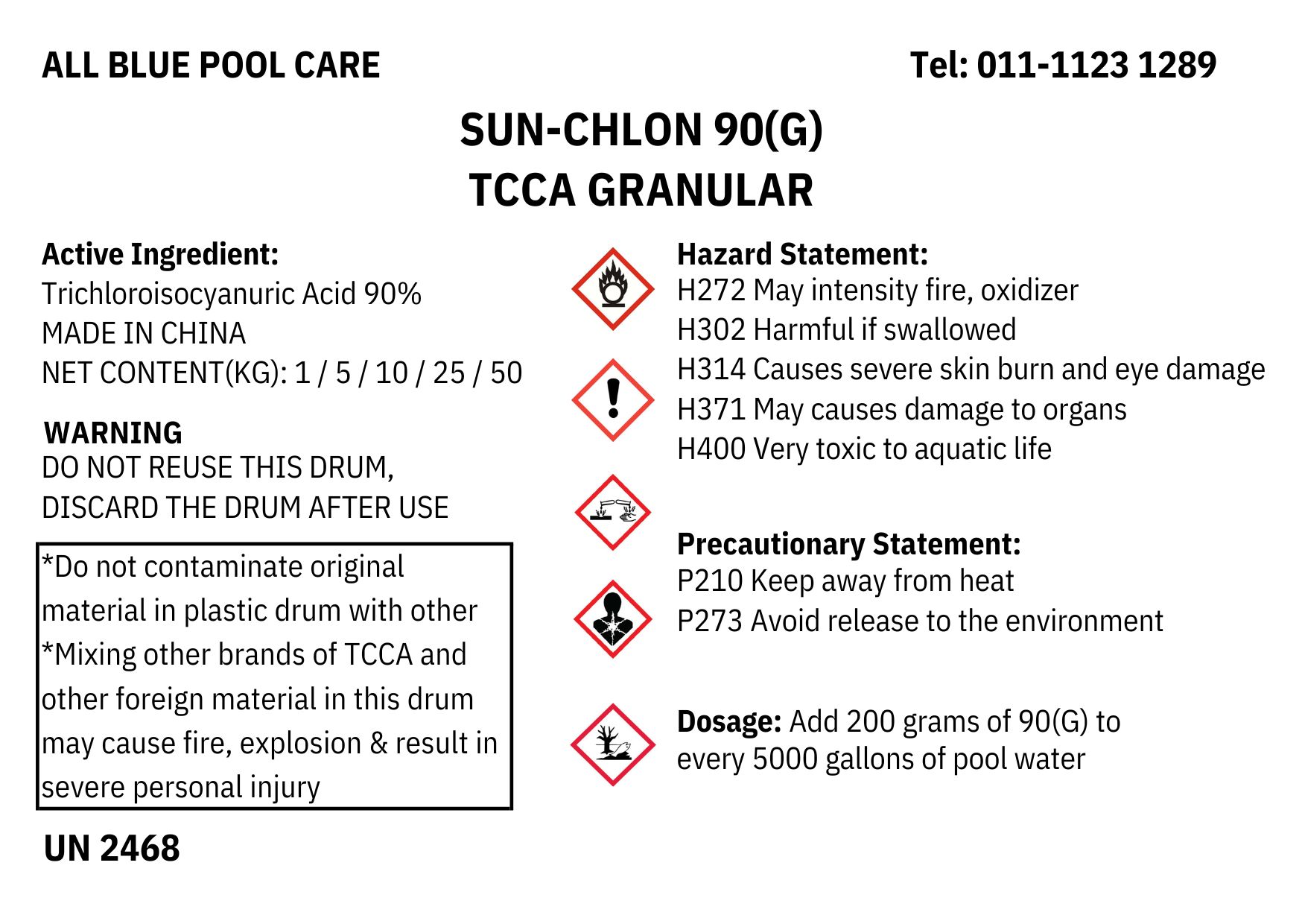 Chlorine Klorin 5KG TCCA Granular 90% - SUN-CHLOR PREMIUM TCCA 90 ...