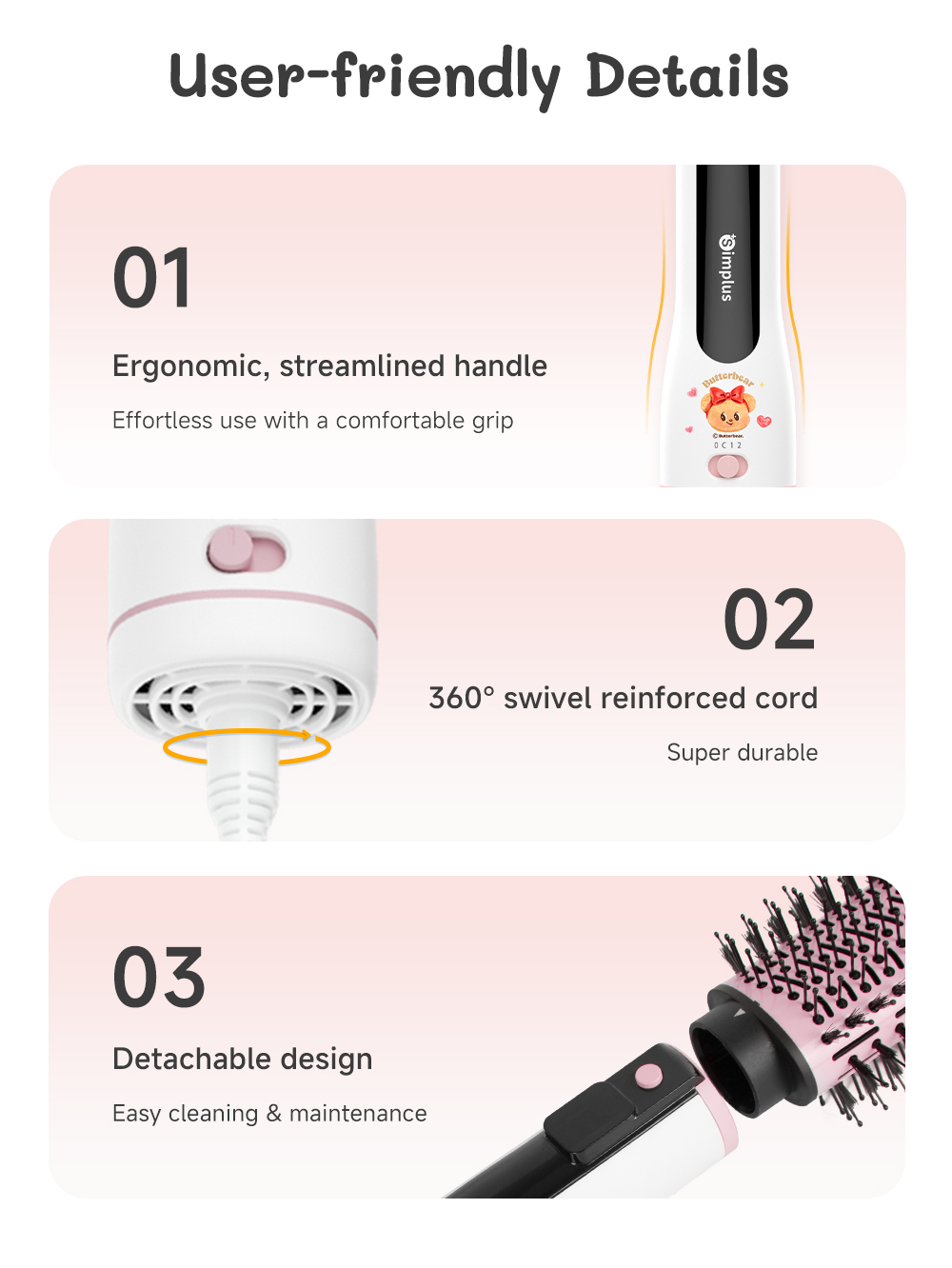 【Simplus×Butterbear】Hair Dryer Brush Dry & Wet 4-In-1 Styling Brush ...