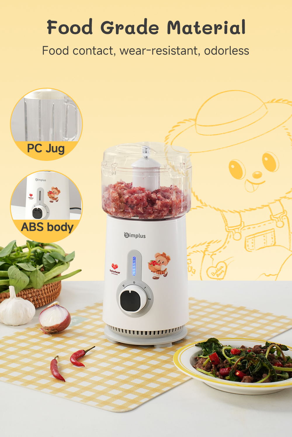 【Simplus×Butterbear】Blender 1.25L 3 in 1 Food Processor Juicer Meat ...