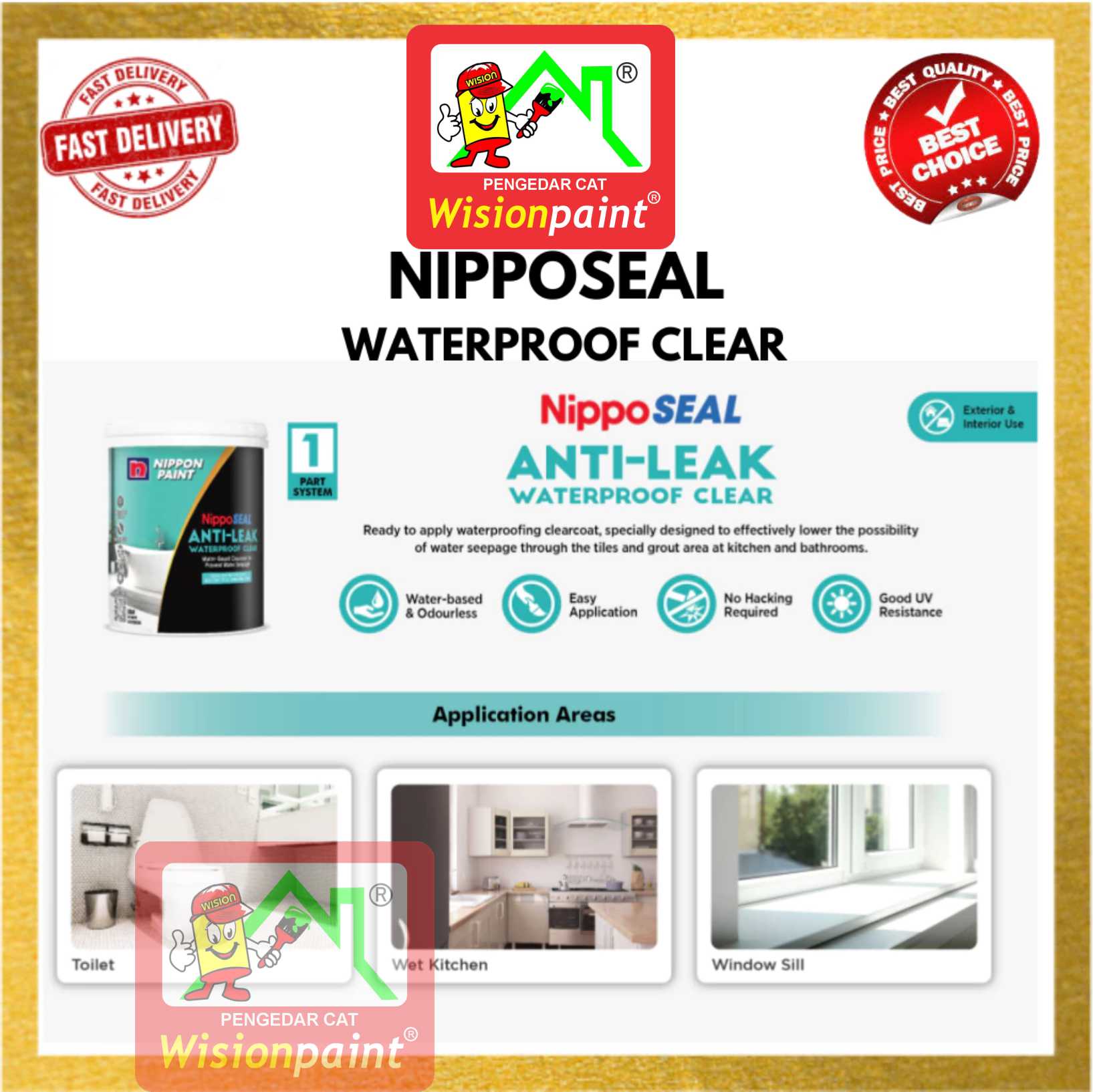 Nippon Paint NippoSeal Anti-Leak Waterproof Clear 1L ( FREE 1.5" BRUSH ...