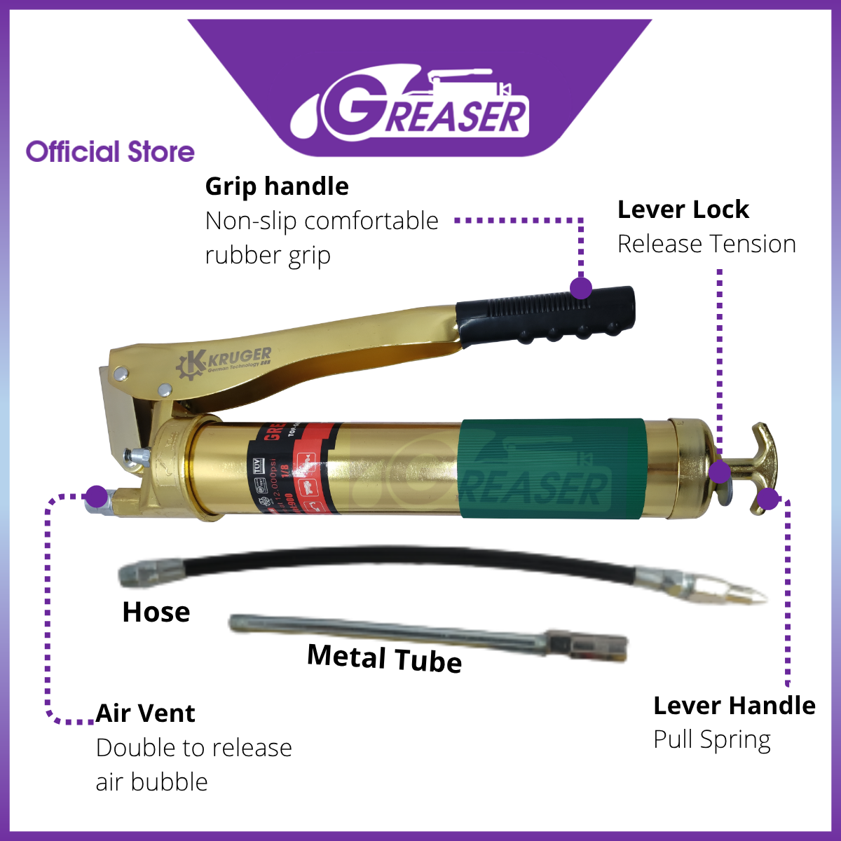 Greaser Grease Gun / Grease Pump Heavy Duty / Pam Gris - 900cc (Double ...