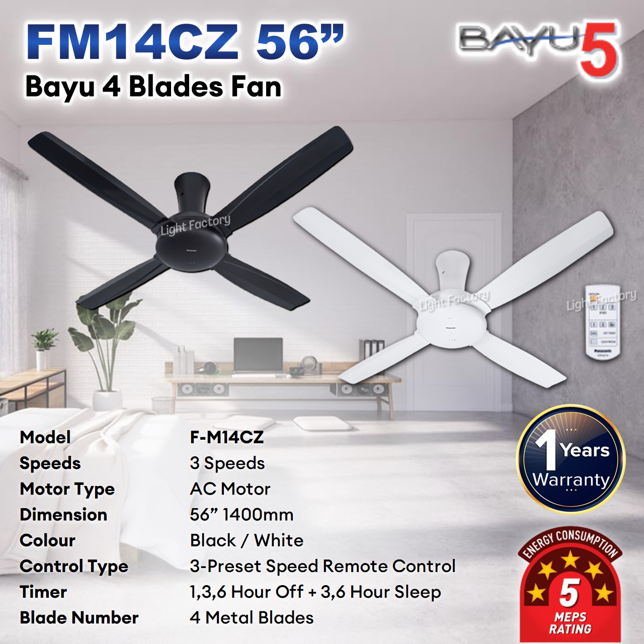 Panasonic Bayu 4 blades F-M14CZ | FM14SH 56" 5 blades FM14DZ | FM14JH R ...