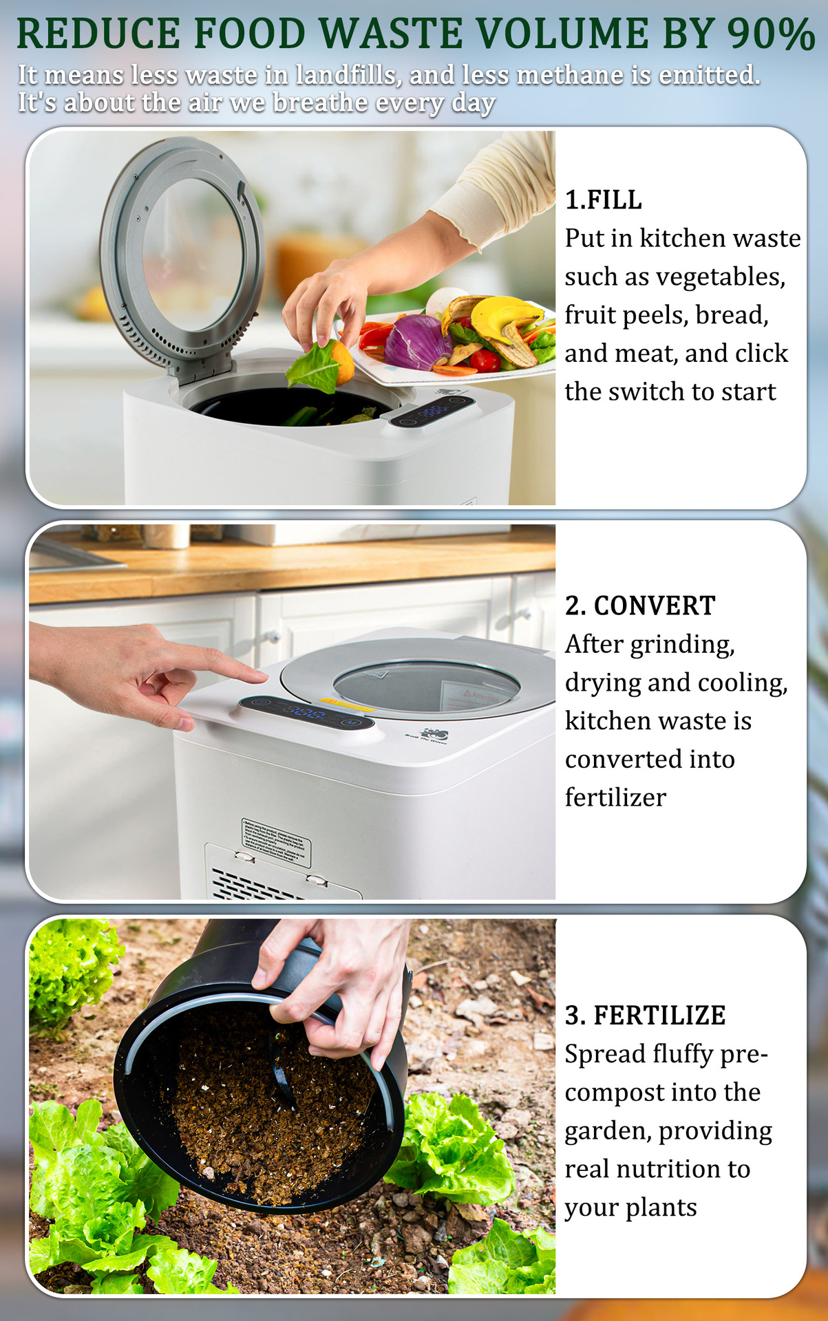 3.8L Food Waste Disposer Food Waste Filter Grinder Waste Crusher Food ...
