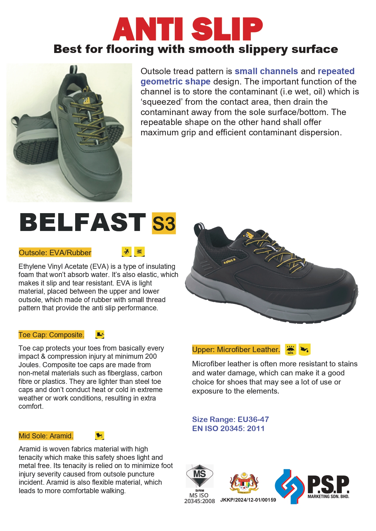 A+A Safety Shoes - Belfast | Anti-Slip | Dosh SIRIM Certified | Shopee ...