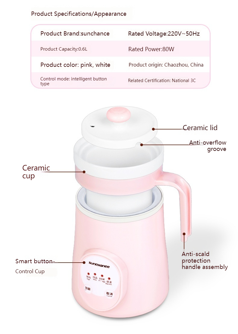 Ceramic Mini Electric Cup Soup with Dual-Mode Insulation ...