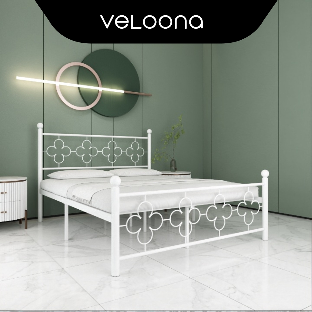 VELOONA FLORAL Metal Bed Frame Katil Besi Queen Single White Katil Iron ...