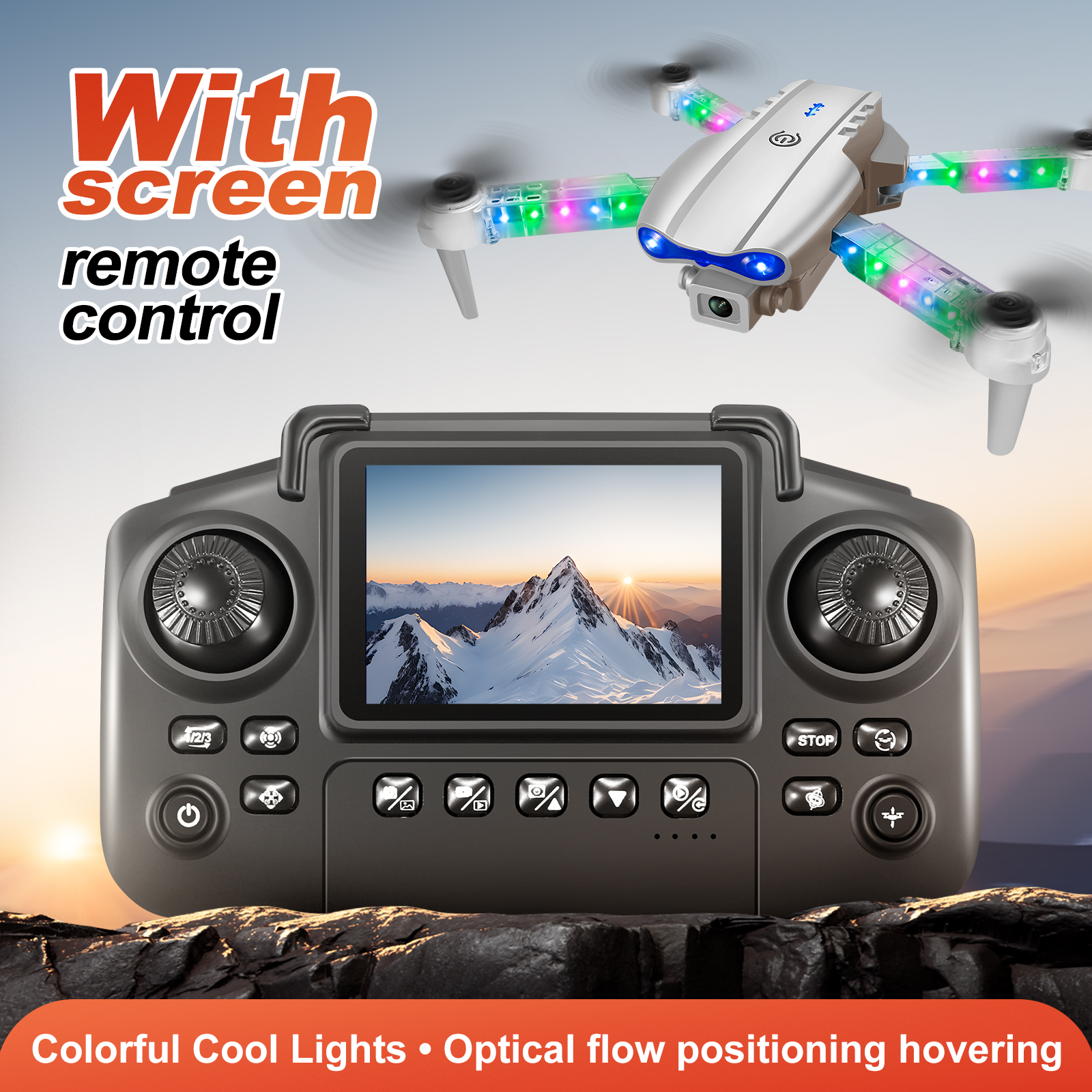 E88/E99 4K Dual Drone Screen Remote for Night Flight LED Lighting Arm 360° Show Real-Time Camera ...