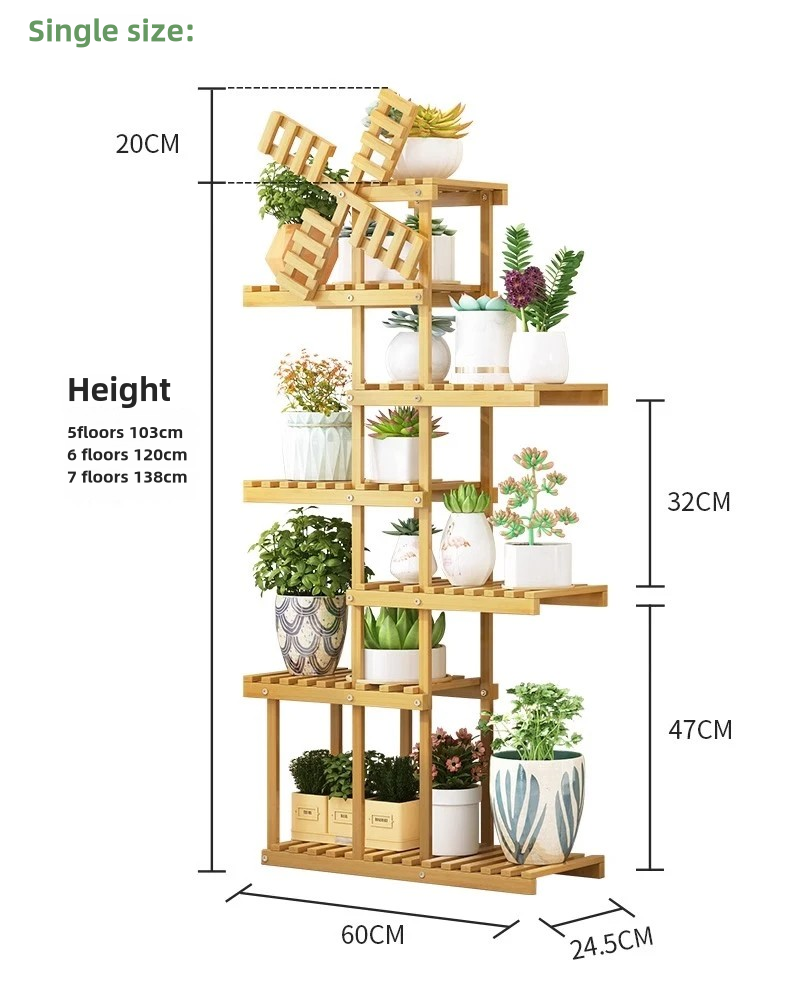 LACCOHUG Bamboo Flower Rack Rak Pasu Bunga Rack Plant Rack 6/7/9 Plant ...