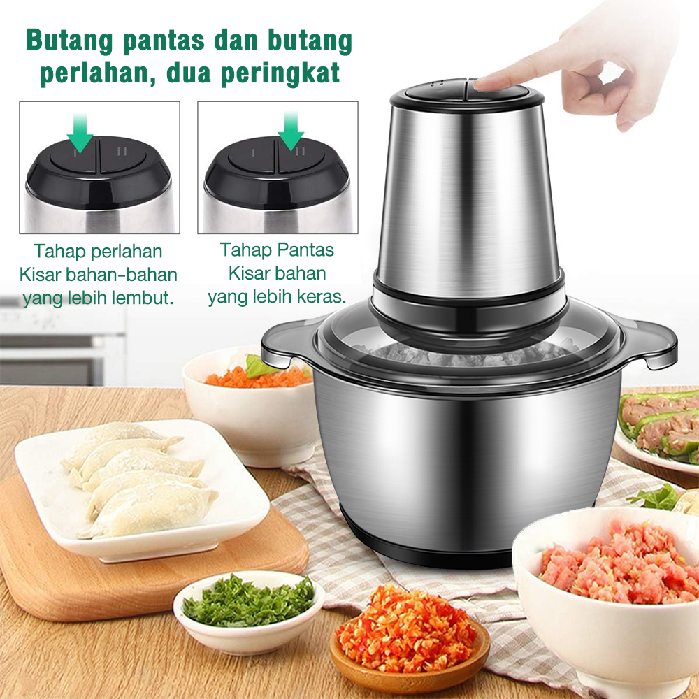 Simmo Chopper Blender Food Processor Meat Grinder 500W 2L Stainless Steel Mixer 4 Cutting Blades ...