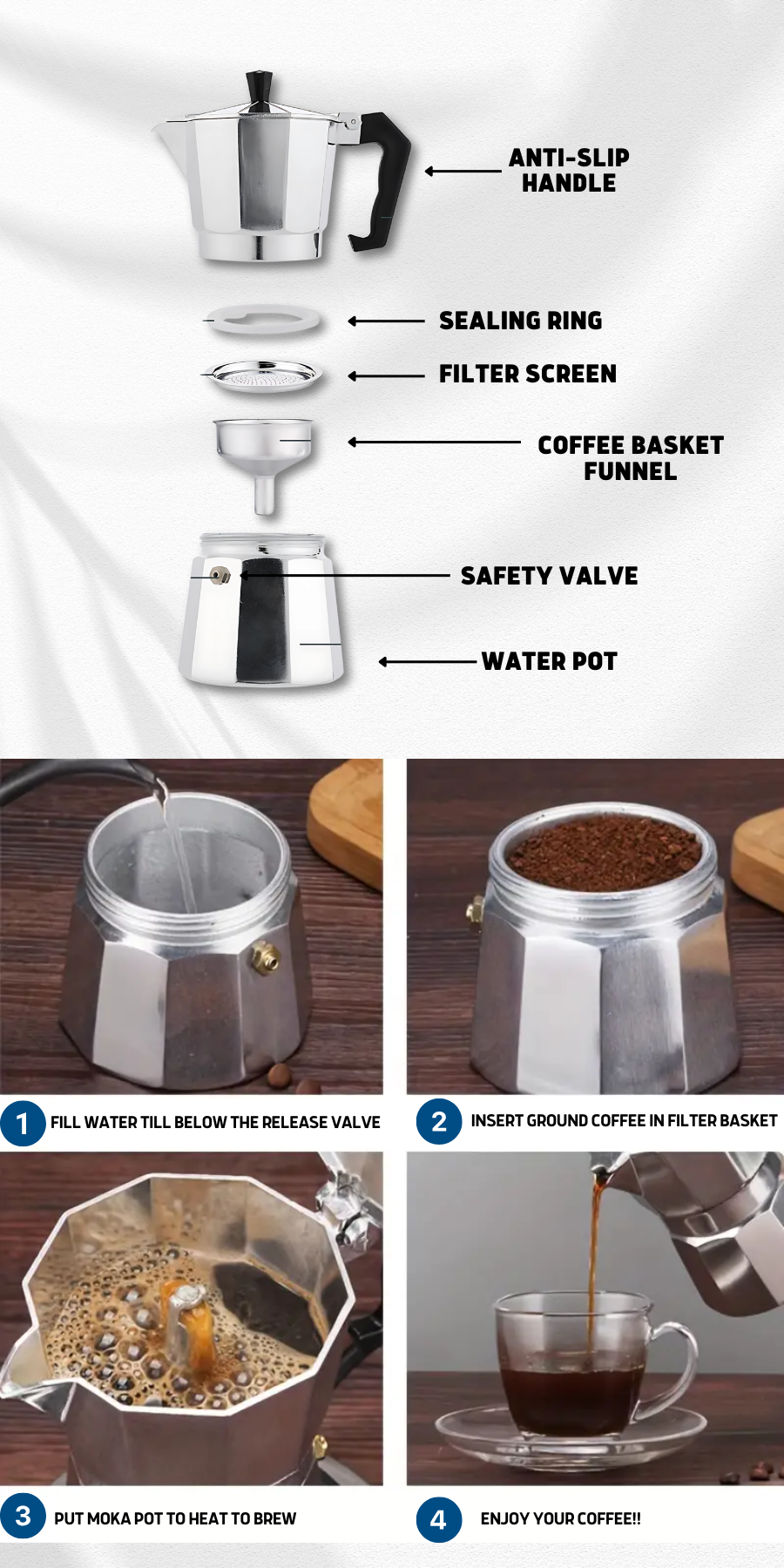 STEADYSIP Moka Pot Set Coffee Maker Coffee Pot Kettle 摩卡壶 mokapot stove ...