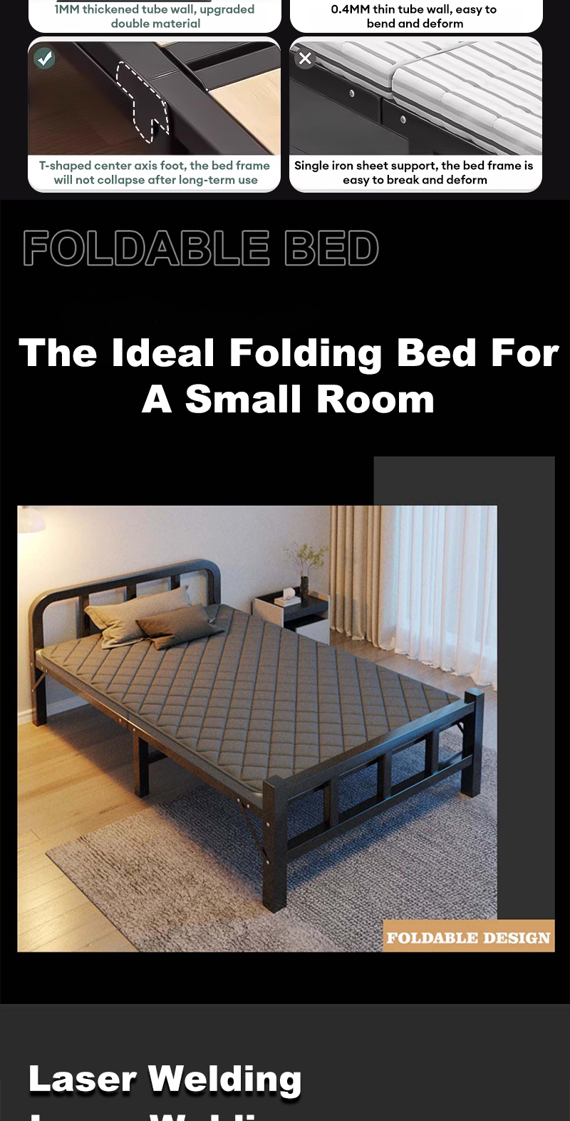 𝐁𝐌𝐙𝐀𝐑 𝙄𝙣 𝙎𝙩𝙤𝙘𝙠 Portable Folding Bed Katil Single Besi Katil Lipat Open ...