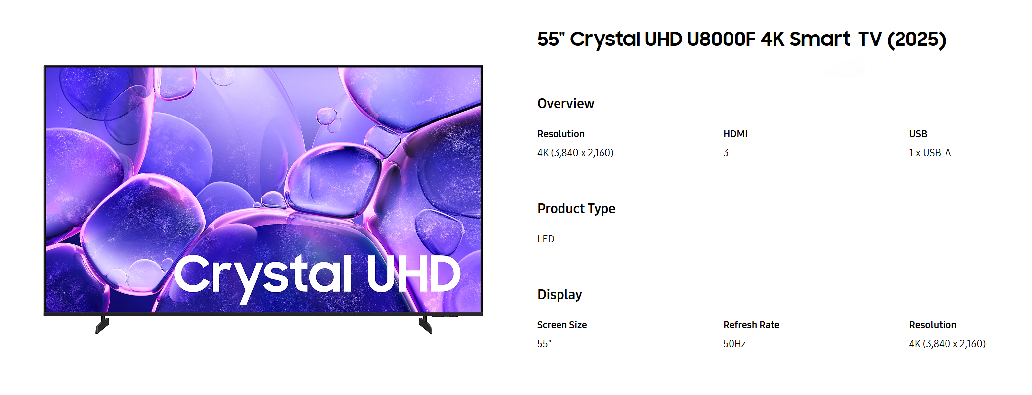2025 Samsung Smart TV 55 Inch 4K Crystal UHD U8000F 55" Smart TV Murah Television 电视机 電視機 ...