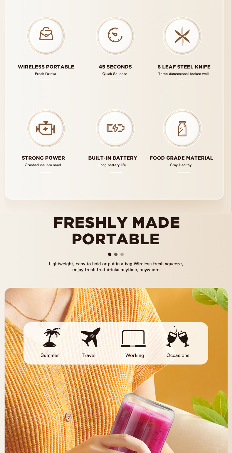 Dreepor Pengisar Jus 500ml Portable Wireless Fruit Juicer Blender Mini ...