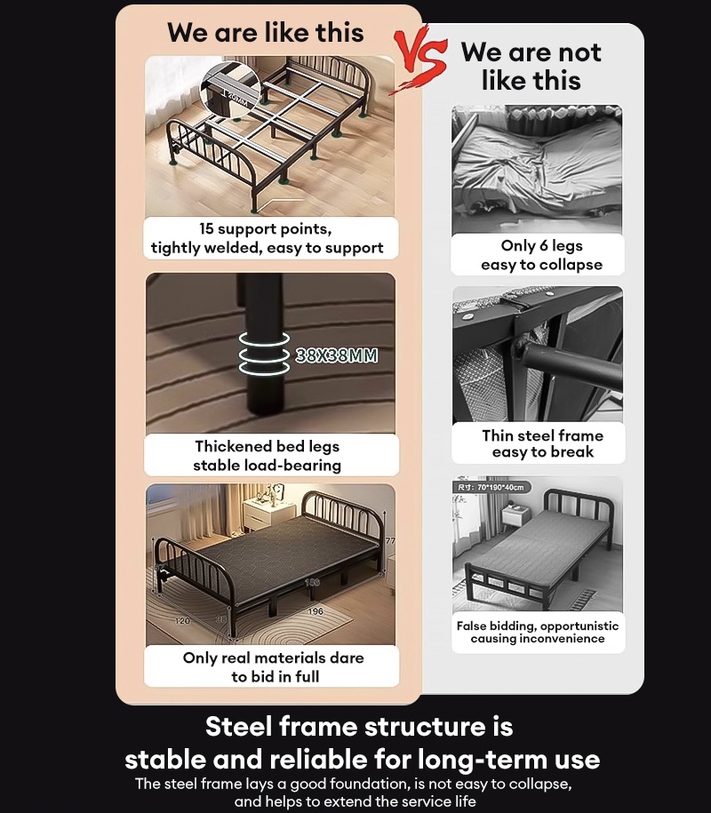 Folding Bed Frame Katil Lipat Katil Besi Super Single Bed Black Metal ...