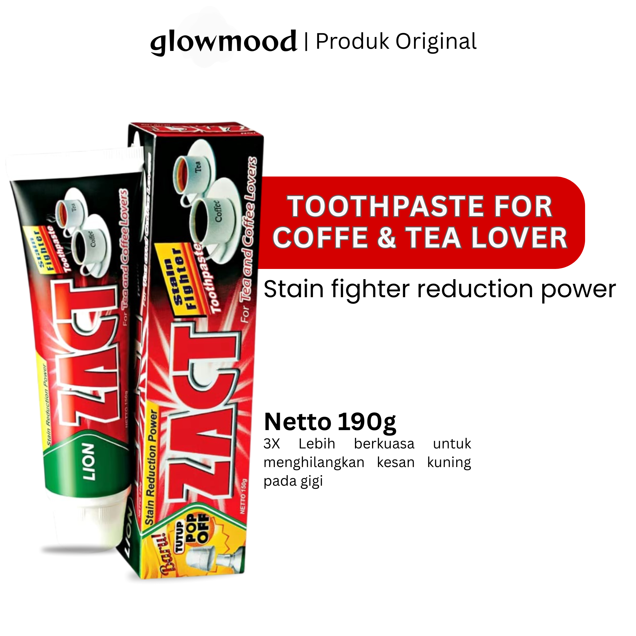 Zact Toothpaste Tooth Stain Remover | Ubat Gigi Untuk Pencinta Teh Dan Kopi 190gr | Shopee Malaysia