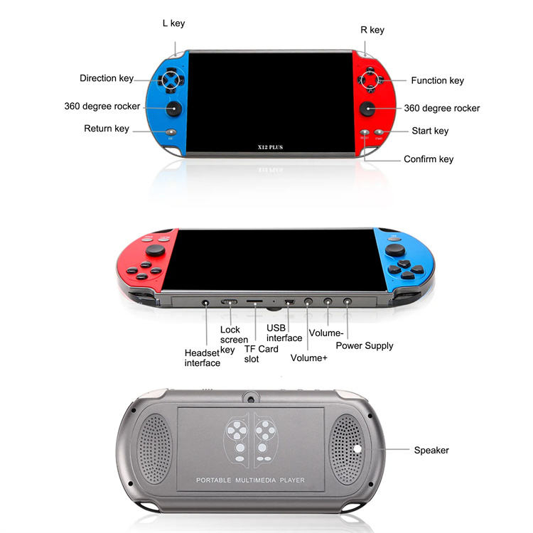 X12 Plus Handheld Game Console 7-Inch Big Screen PSP Nostalgic Game ...