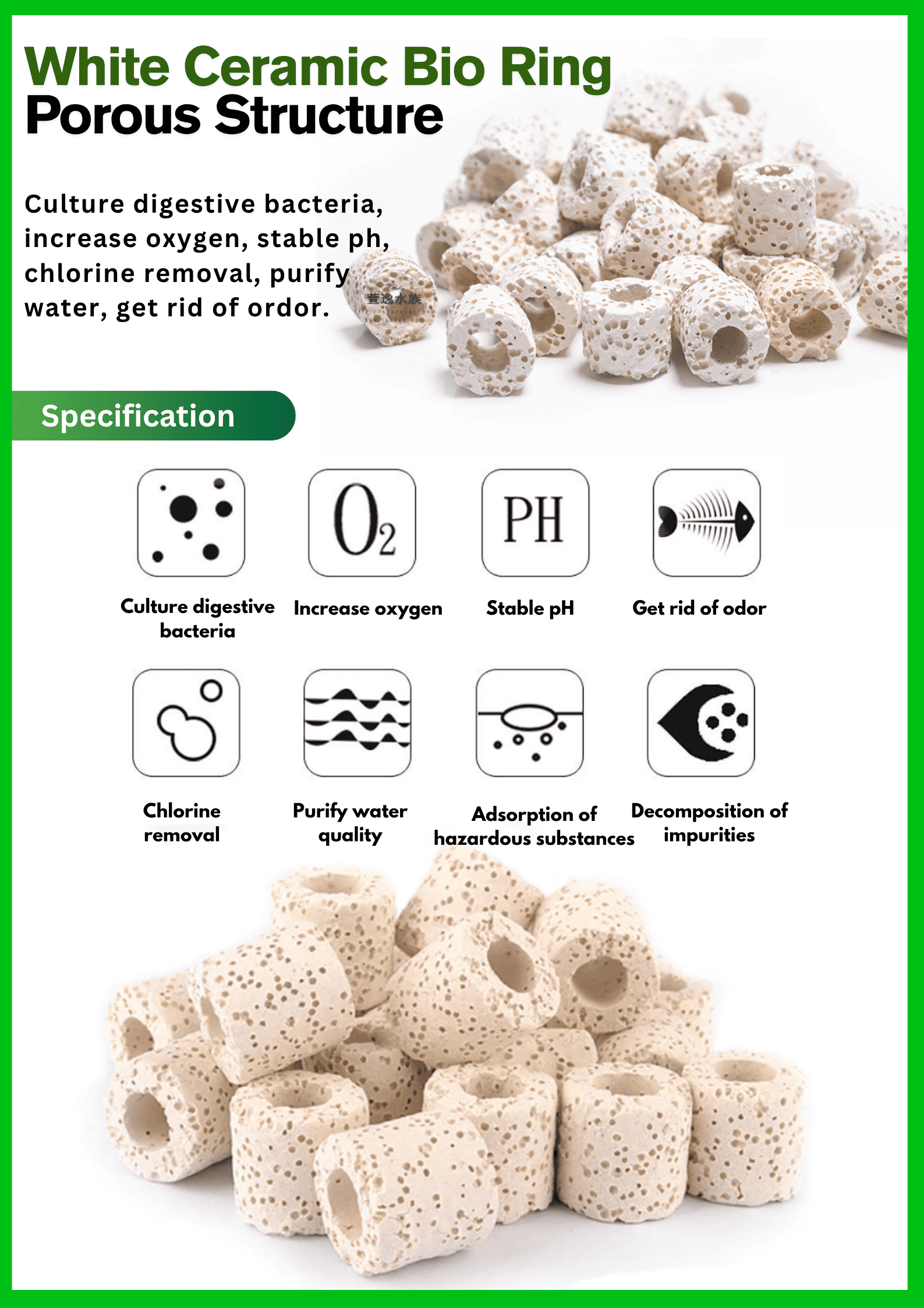 SLEN 3 KG Ceramic Bio Filter Aquarium Media Bacteria Bio Ring White ...