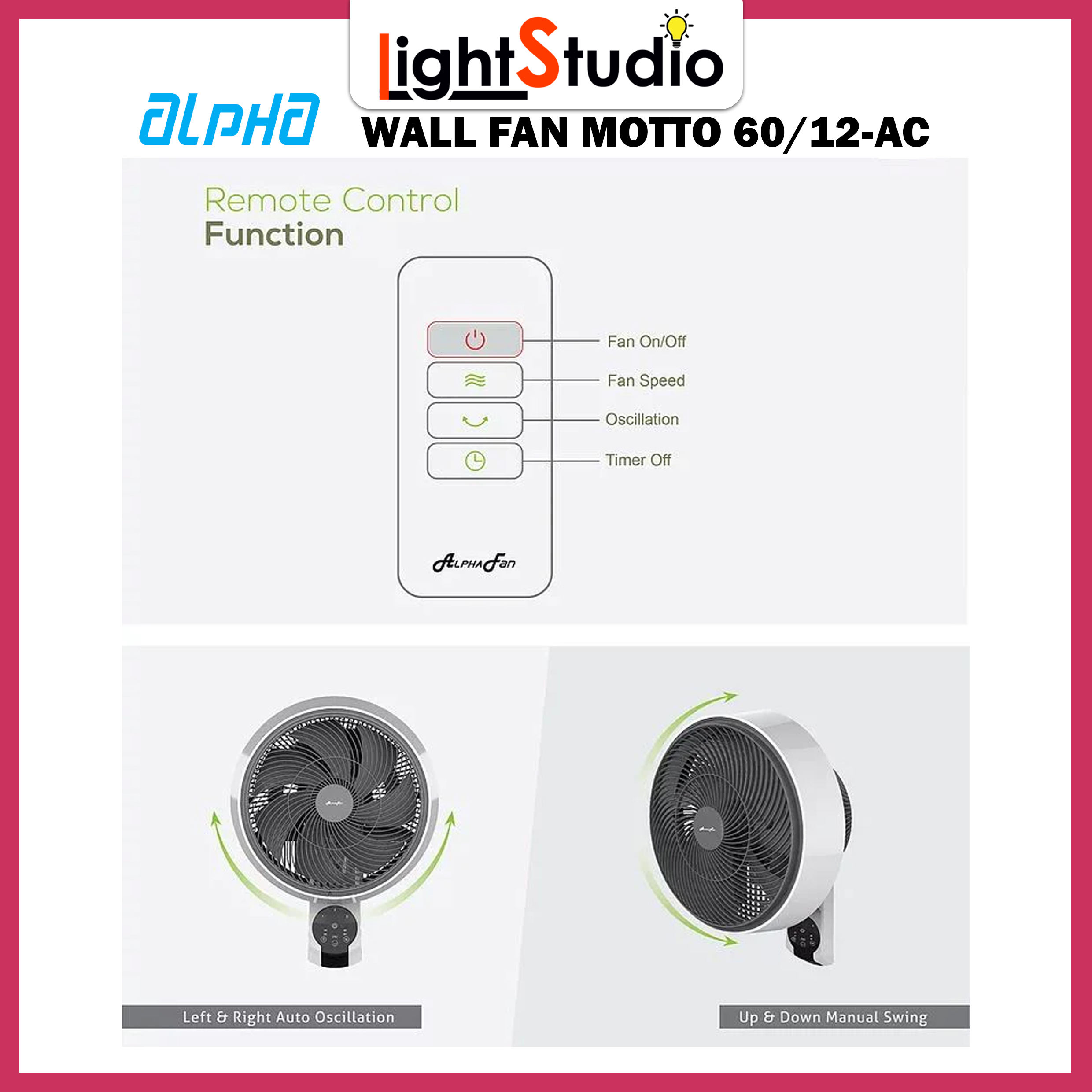 Alpha Motto Wall Fan WF60 l 12 Inch l 7 Blades Super Strong Wind l With ...