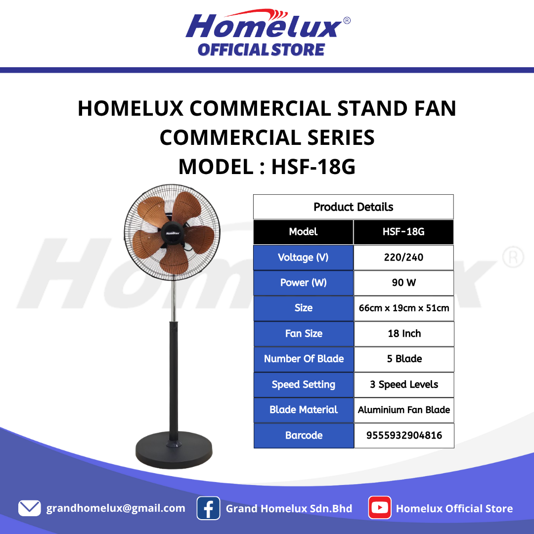 HOMELUX COMMERCIAL HEAVY DUTY INDUSTRIAL STAND FAN SERIES FAS-18/FAS-20 ...