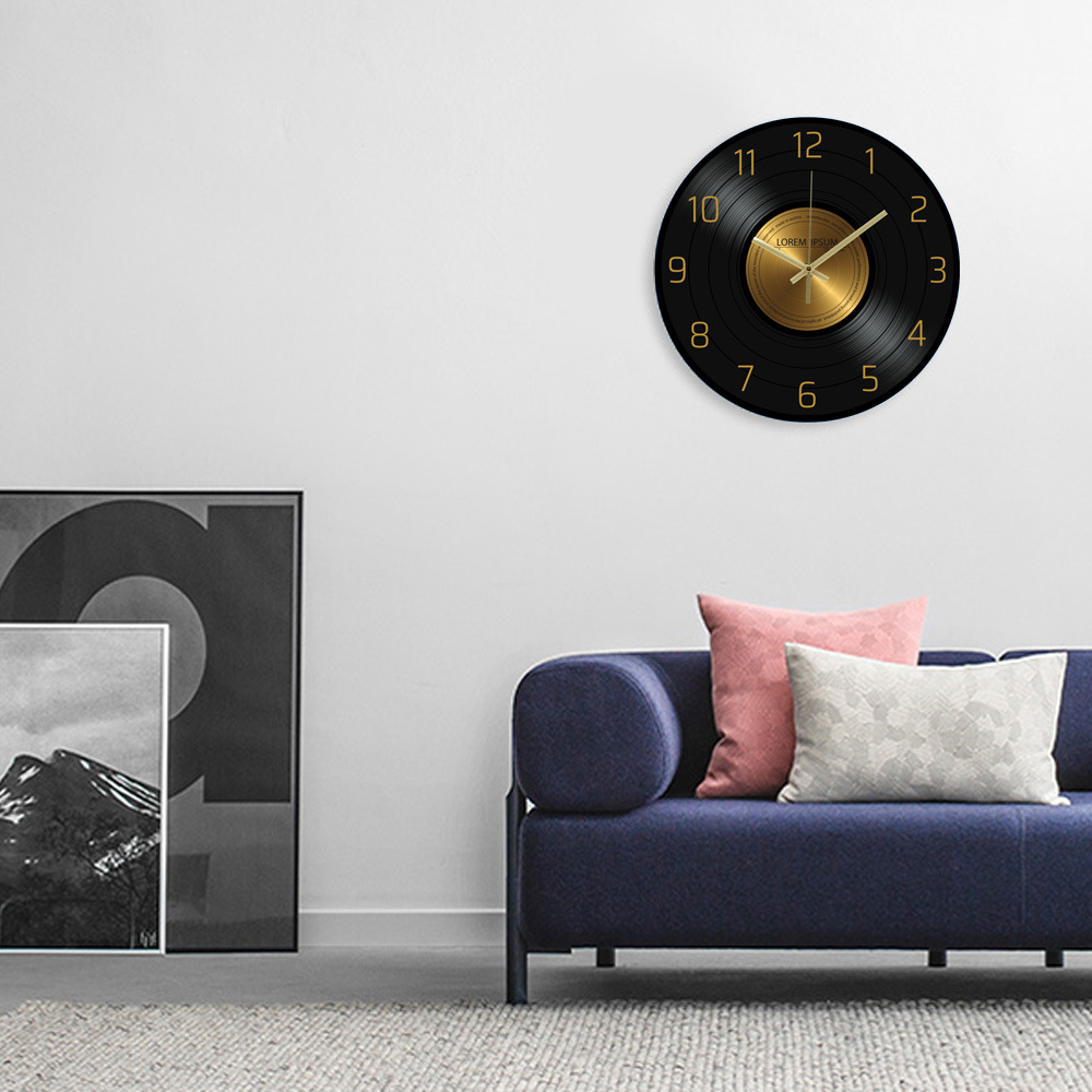 30cm Retro Black Vinyl Wall Clock (Ultra-Quiet Non Ticking) Clock Wall ...