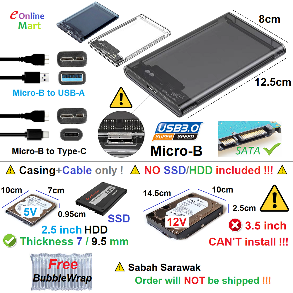 USB 3.0 2.5 inch SATA Hard Disk Drive External Case Transparent Tool ...