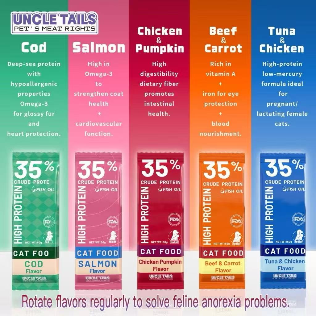 UNCLE TAILS Makanan kucing makanan basah (35% protein) 5 flavors Wet ...