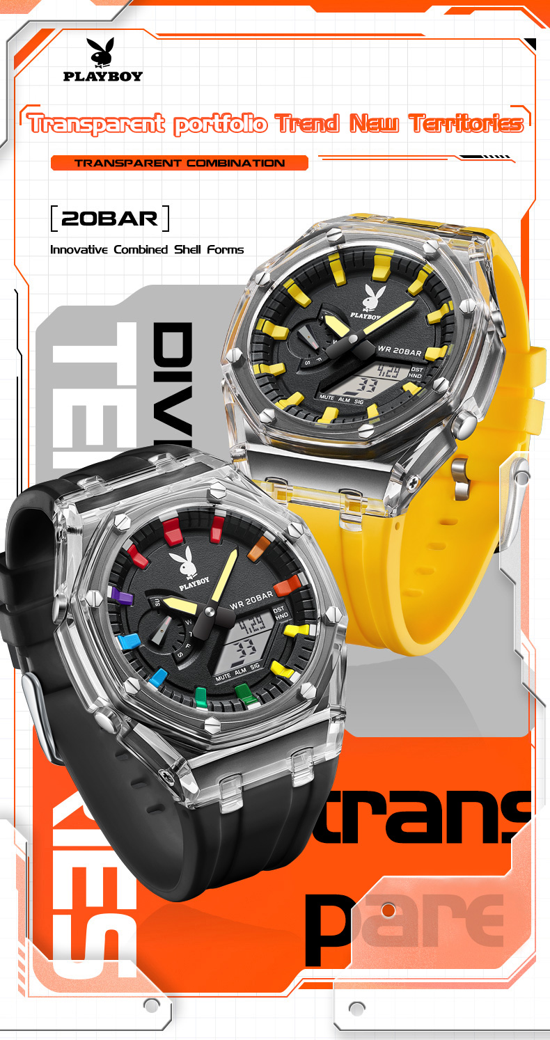 PLAYBOY Jam Tangan Lelaki Original 100% Watch Man Birthday Fashion Sport Digital Clock 2066-H ...