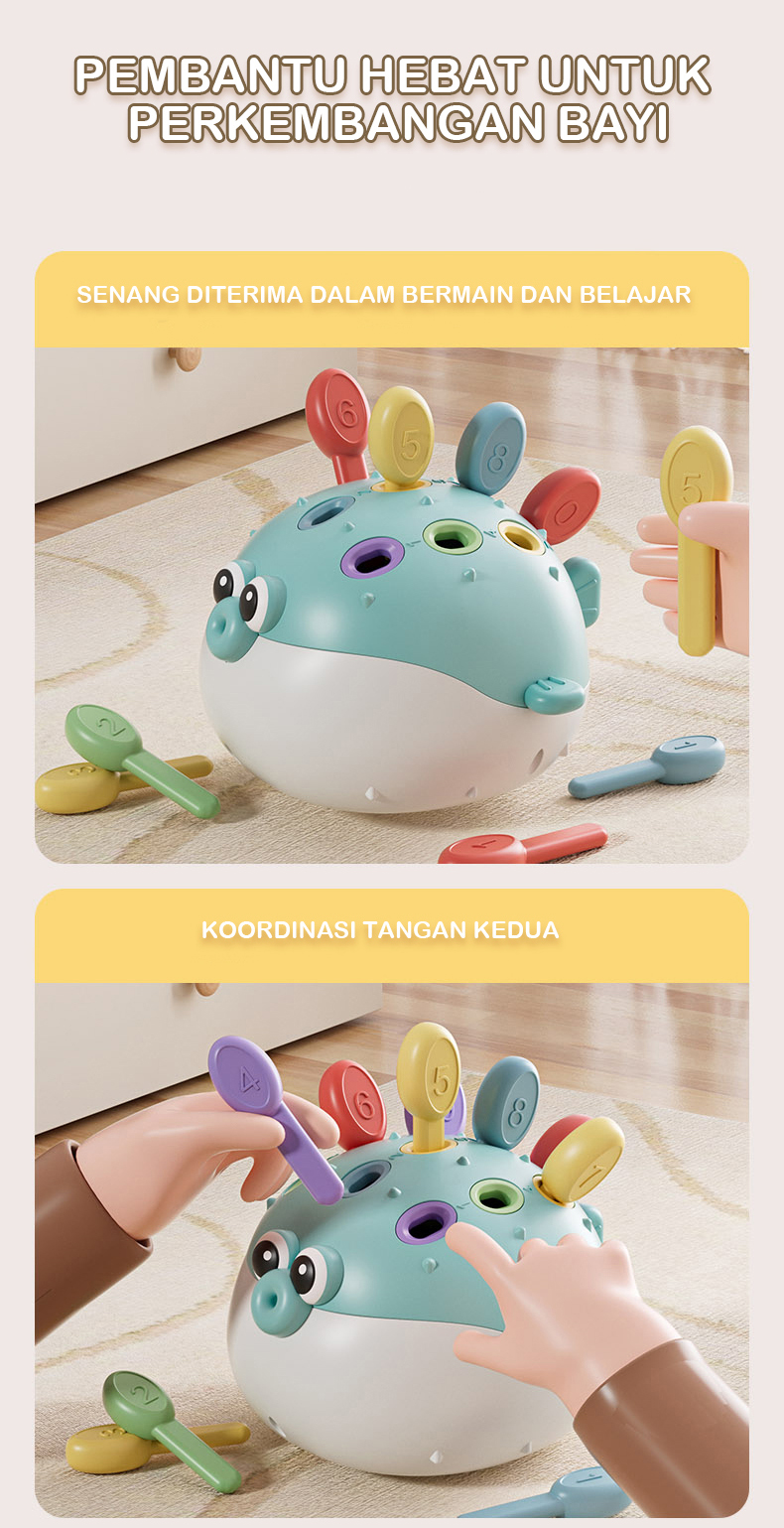 Comel Pufferfish Insert Toys Montessori Number Color Matching Early ...