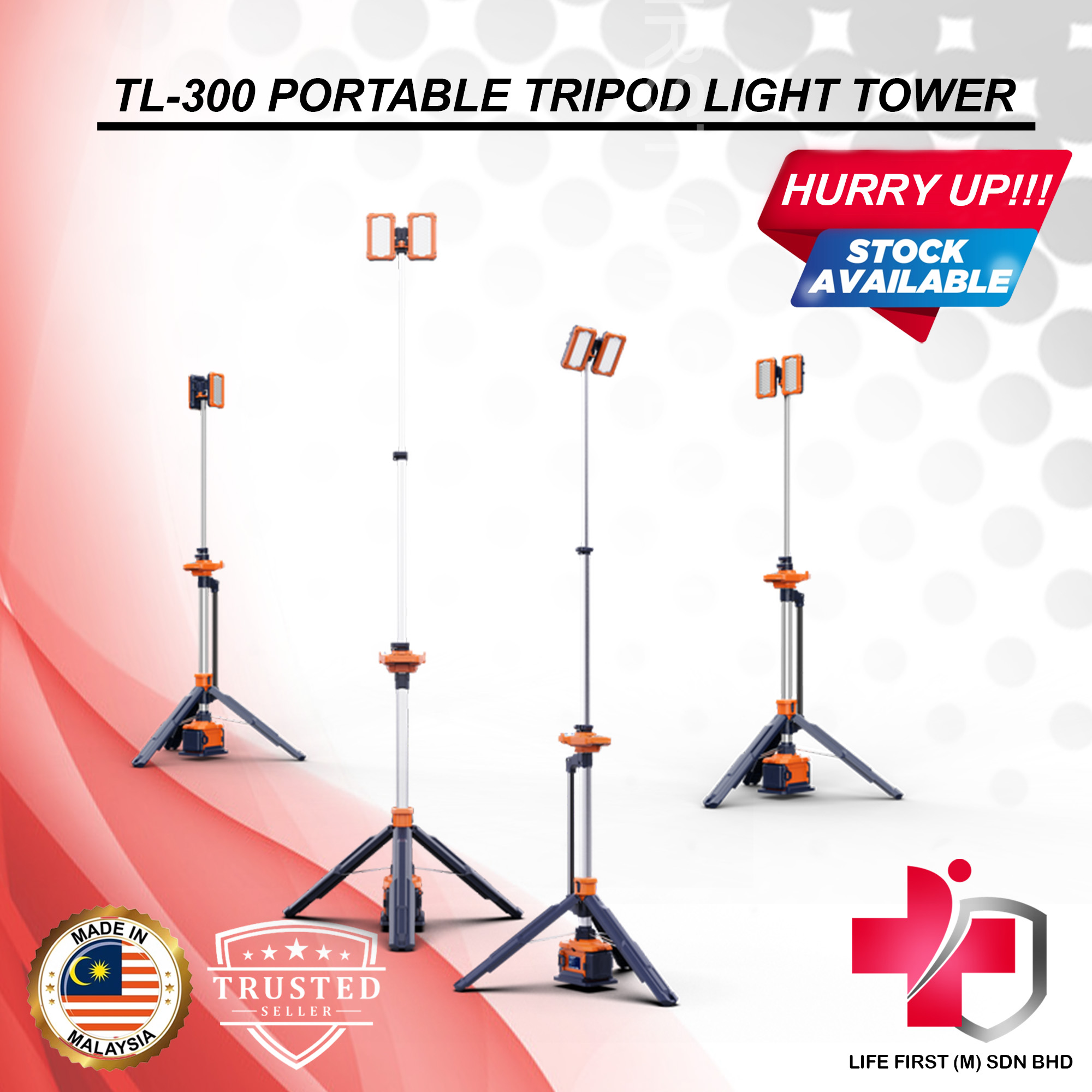 TL-300 PORTABLE TRIPOD LIGHT TOWER FULL SET (INCLUDE BATTERY, CHARGER ...