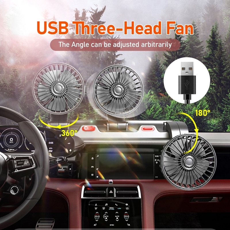 Triple Head 360° Rotating USB Mini Fan – Strong Airflow Cooler for Car ...