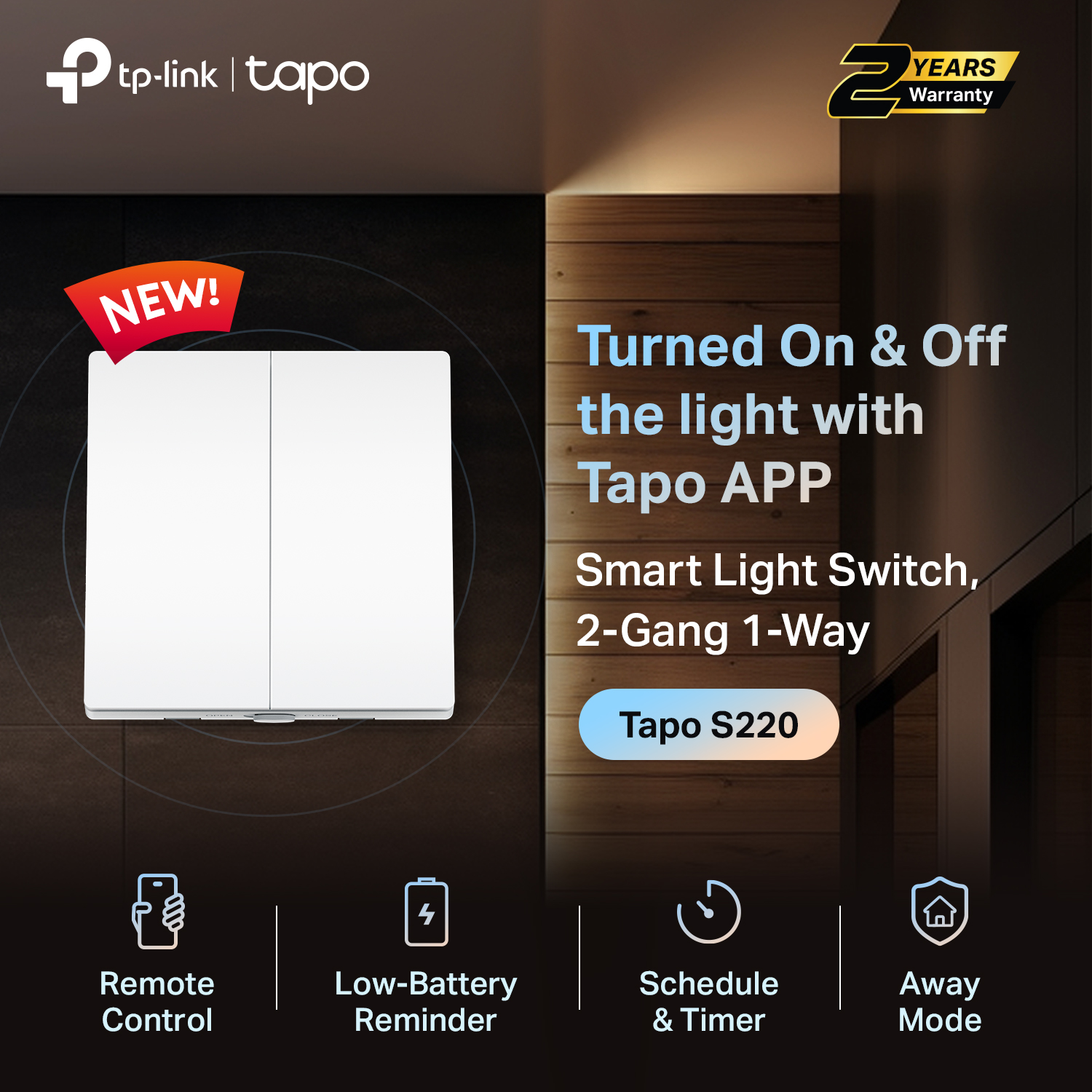 TP‑Link Tapo S220 2‑Gang 1‑Way Smart Light Switch – No Neutral Wire ...