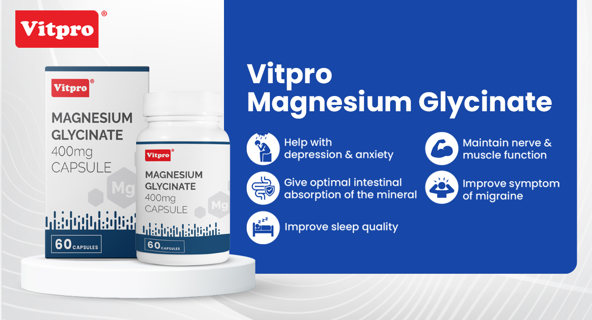 Vitpro Magnesium Glycinate 400mg Capsule (60's) | Muscle Cramps Relief ...