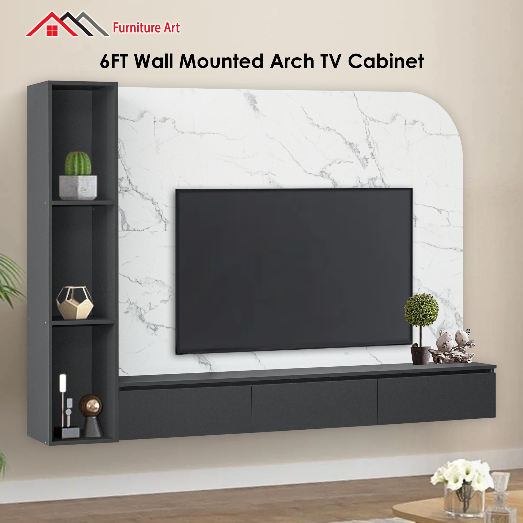 Furniture Art Design 6 Feet Wall Mounted Arched TV Cabinet / Rak TV ...