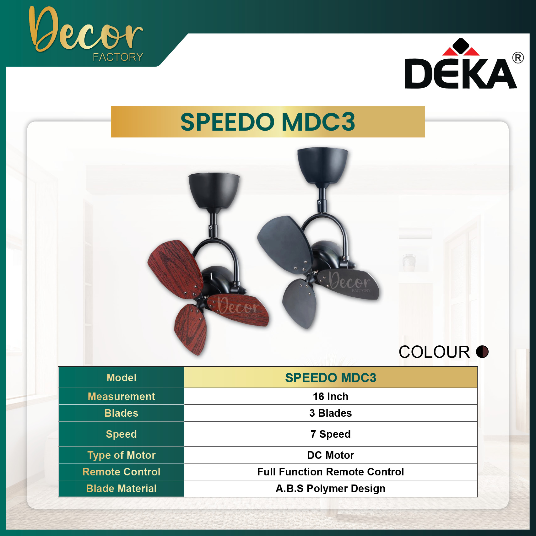 DEKA Fan DEKA SPEEDO MDC3 16" 3 Blades 7 Speed DC Motor Remote Control ...