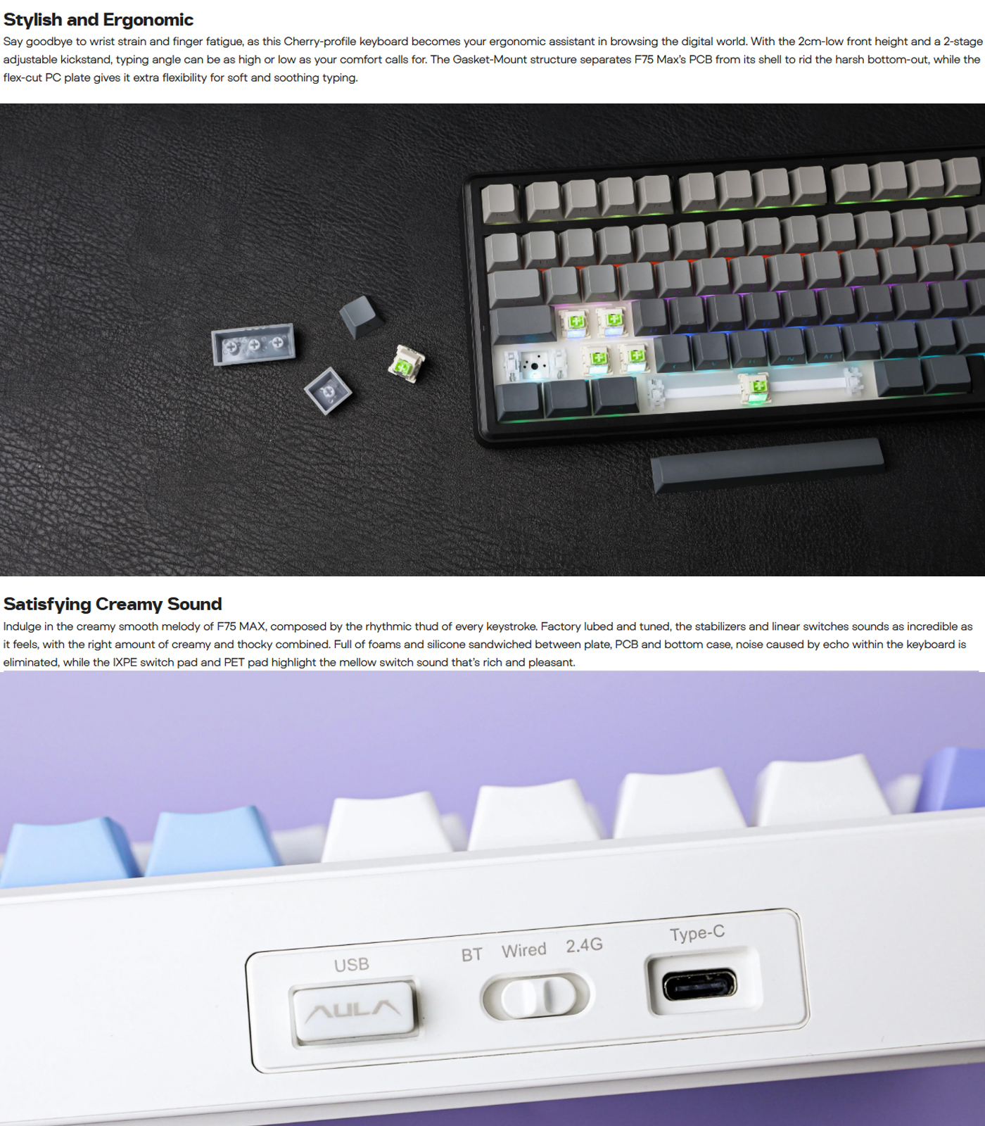 AULA F75 Max Wireless Mechanical Gaming Keyboard 75% Layout with TFT ...