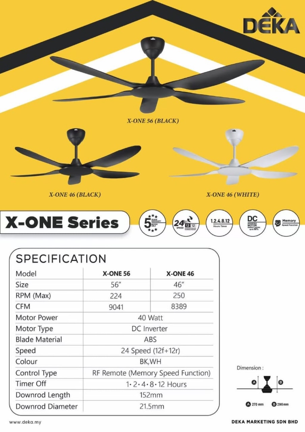Deka X-ONE 56" 46" / K6 56" 40" / K5 Steel Blade DC motor Remote ...