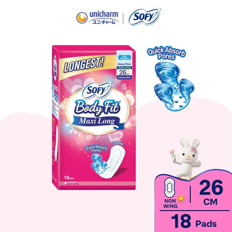 SOFY Sanitary Napkin Pads Body Fit Maxi Long 26cm 18 Pcs Quick Absorb ...