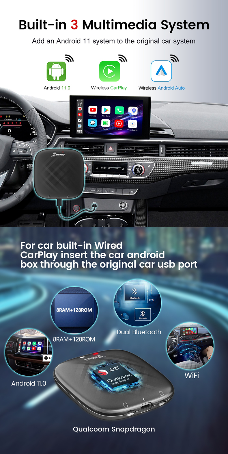 Car Ai Box CarPlay Wireless Adapter Car Player Android Auto TBox Video ...