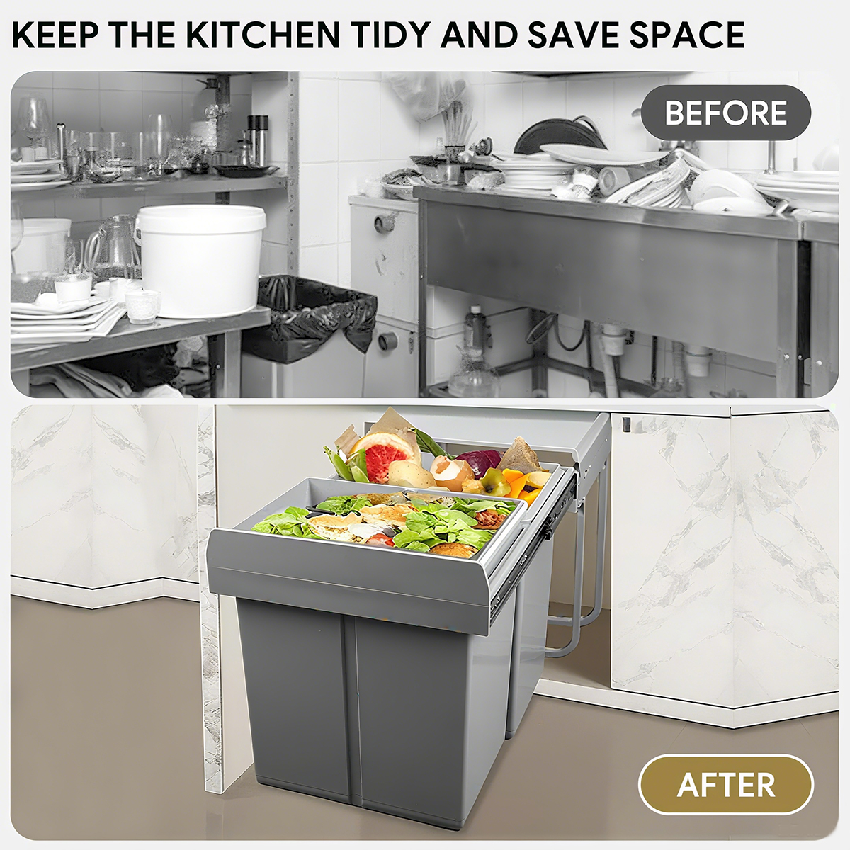 Bottom Mounted Bin With Soft Closing Slide (40Liter) Insert Kitchen ...