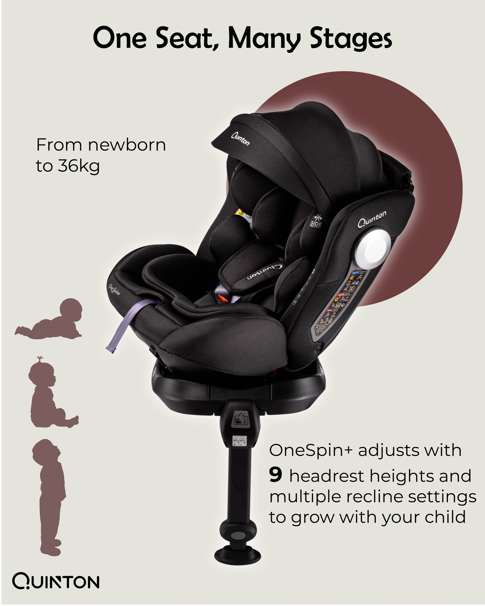 FREE SHIPPING Quinton Onespin 360 Safety Car Seat Baby with Isofix/ i ...