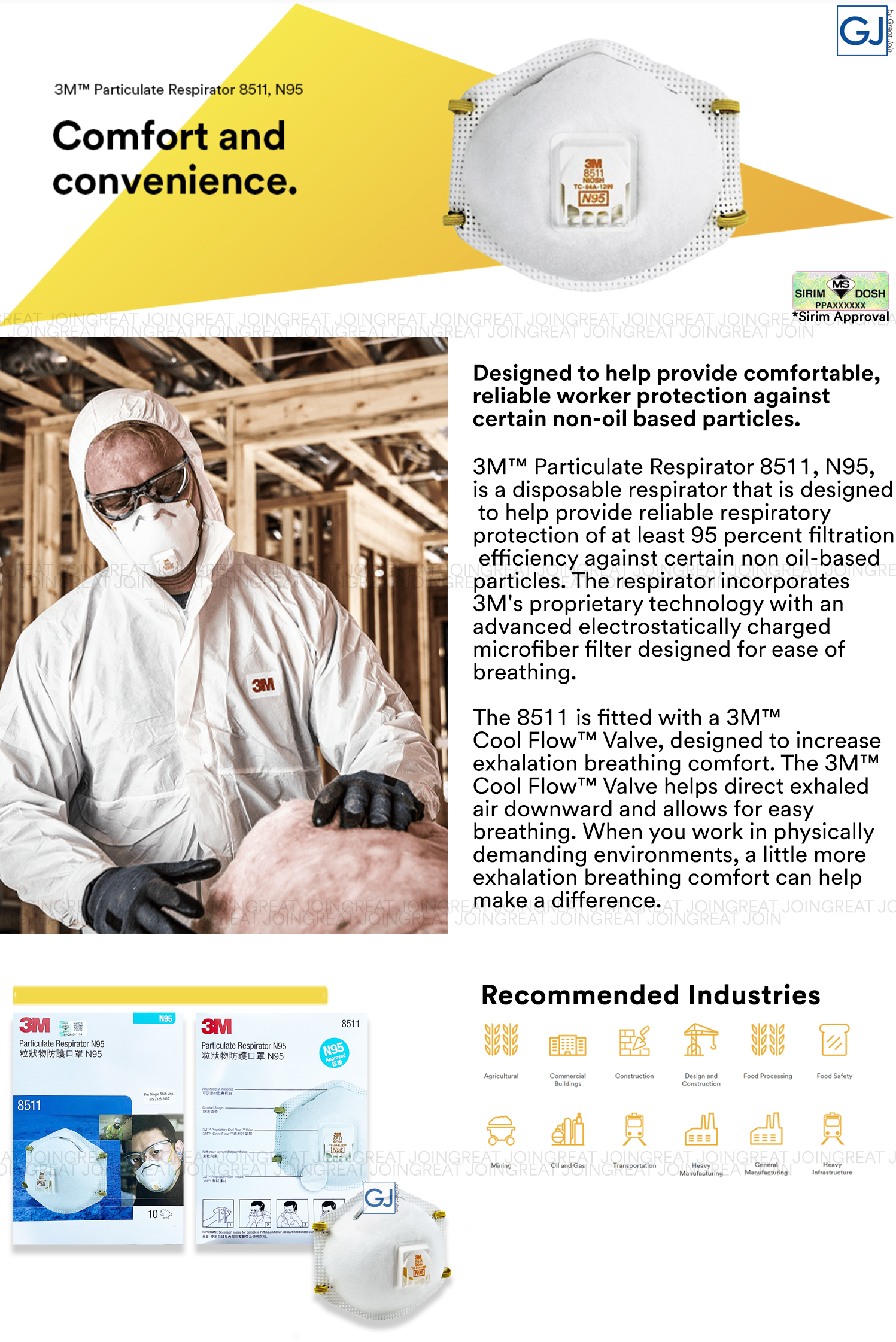 3M 8511 Heavy Duty N95 Particulate Disposable Respirator with Cool Flow ...