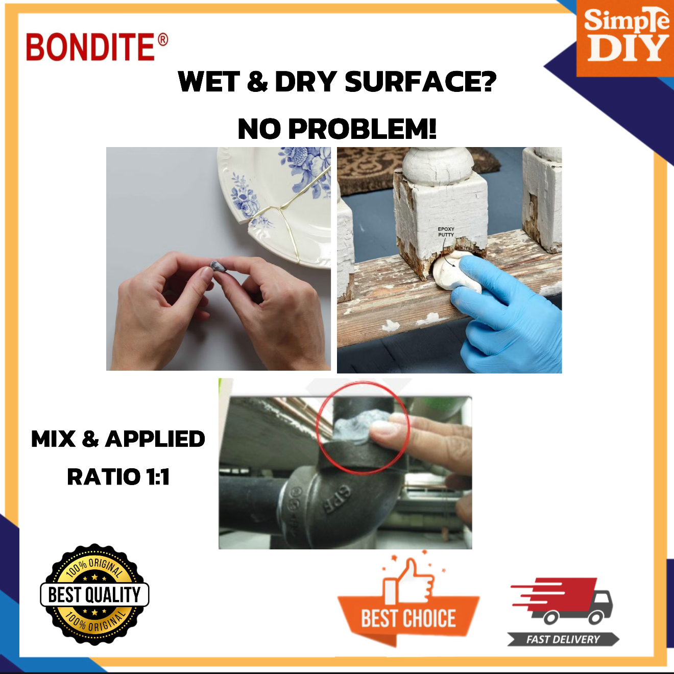 BONDITE EPOXY PUTTY GLUE 60GRM (YOUR IDEAL HOME MAINTENANCE KIT ...