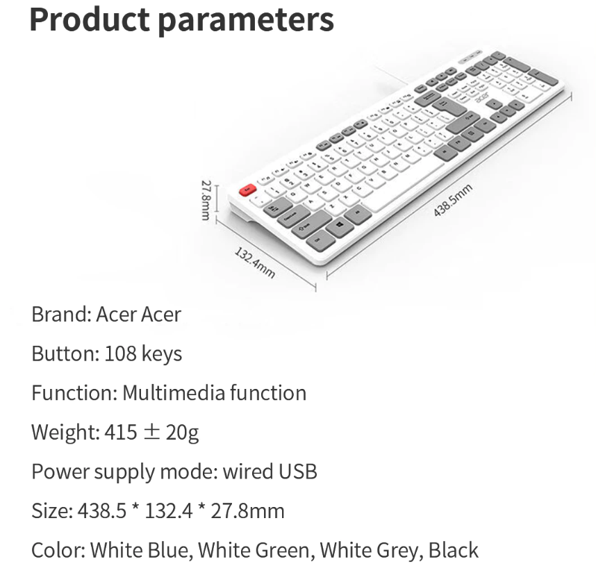 Acer OAK920 Wireless Keyboard Mouse Set 2.4G Connection Auto Sleep ...